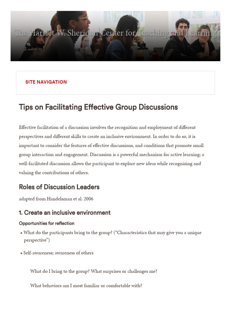 Tips On Facilitating Effective Group Discussions - Sheridan Center ... Tips On Facilitating Effective Group Discussions - Sheridan Center ...