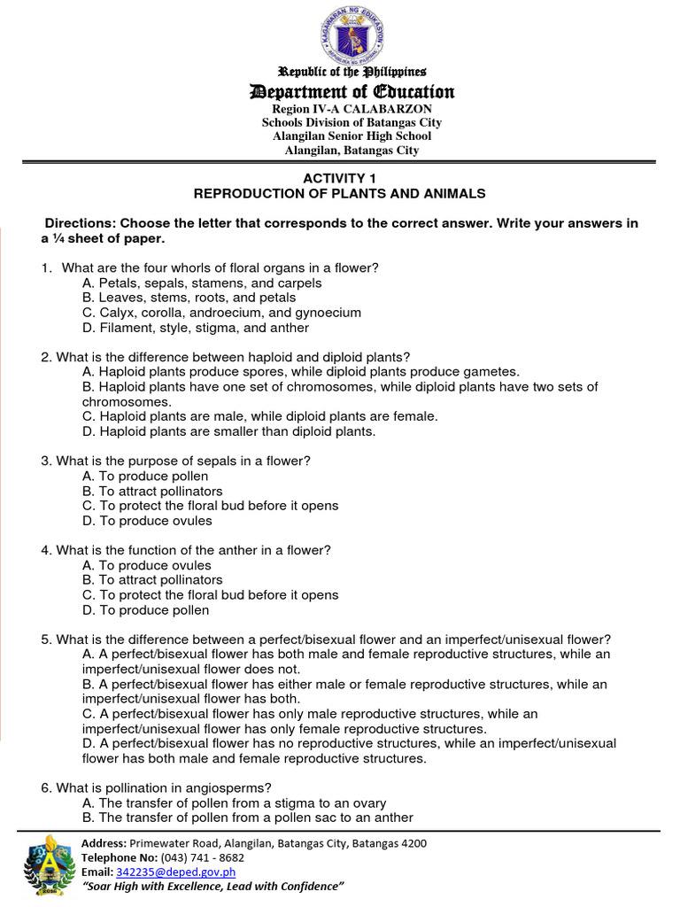 Plant and Animal Reproduction Quiz | PDF | Flowers | Sexual Reproduction