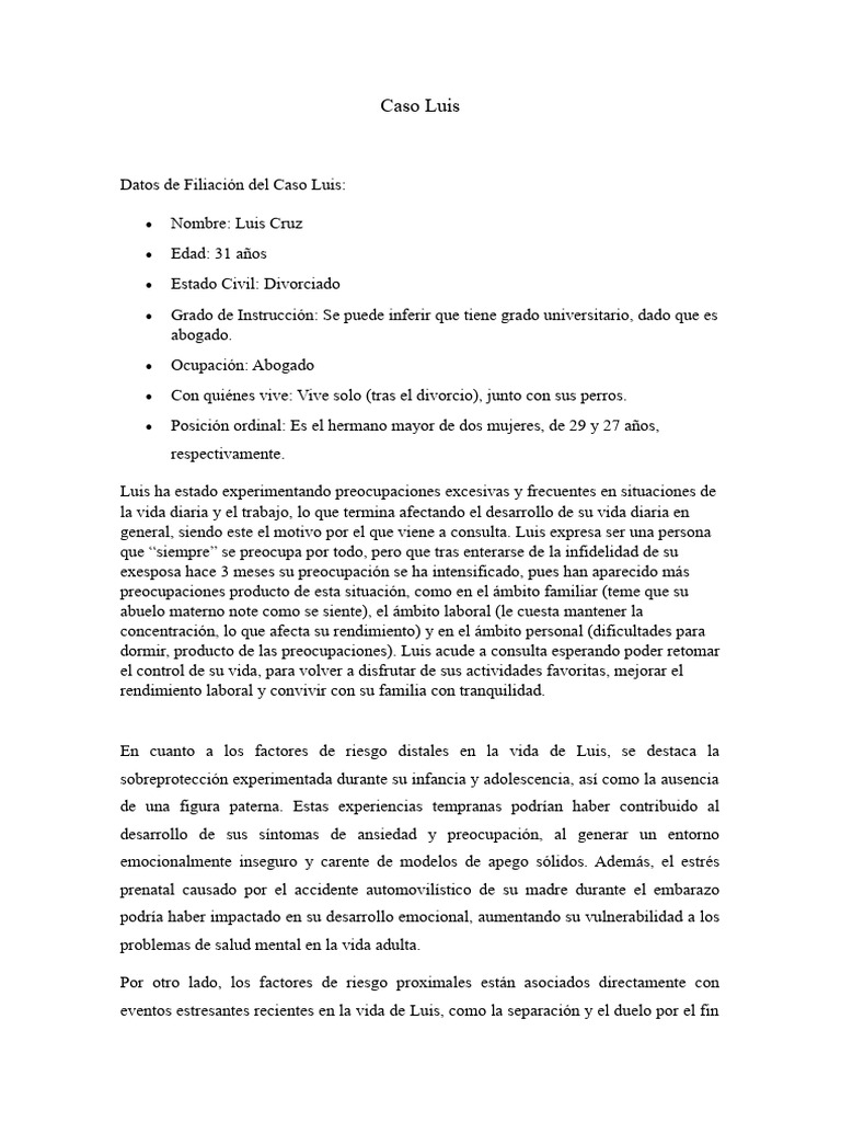 Ansiedad y Desafíos de Luis | PDF | Ansiedad | Trastorno de ansiedad