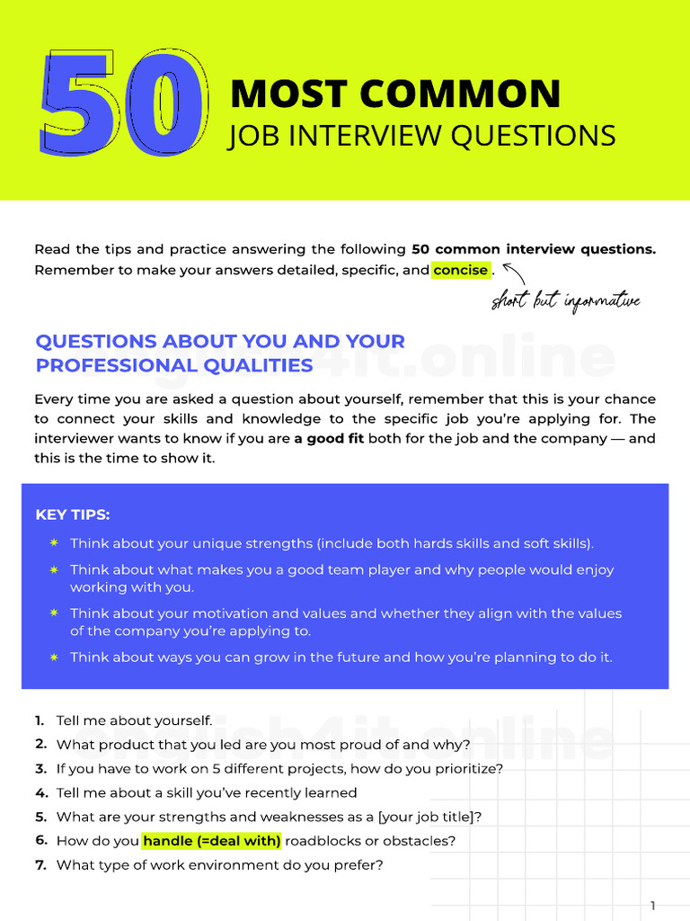 Top 50 Job Interview Questions Guide | PDF | Job Interview | Cognition