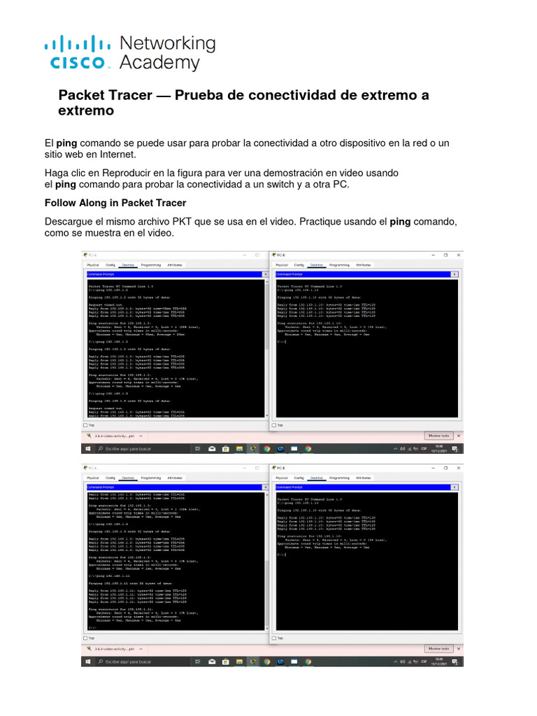 2.8.2 - Prueba de Conectividad de Extremo A Extremo | PDF | Juegos y actividades | Informática
