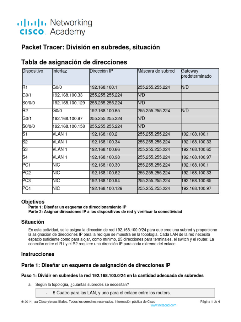 11.7.5 - División en Subredes, Situación | PDF | Dirección IP | Poco