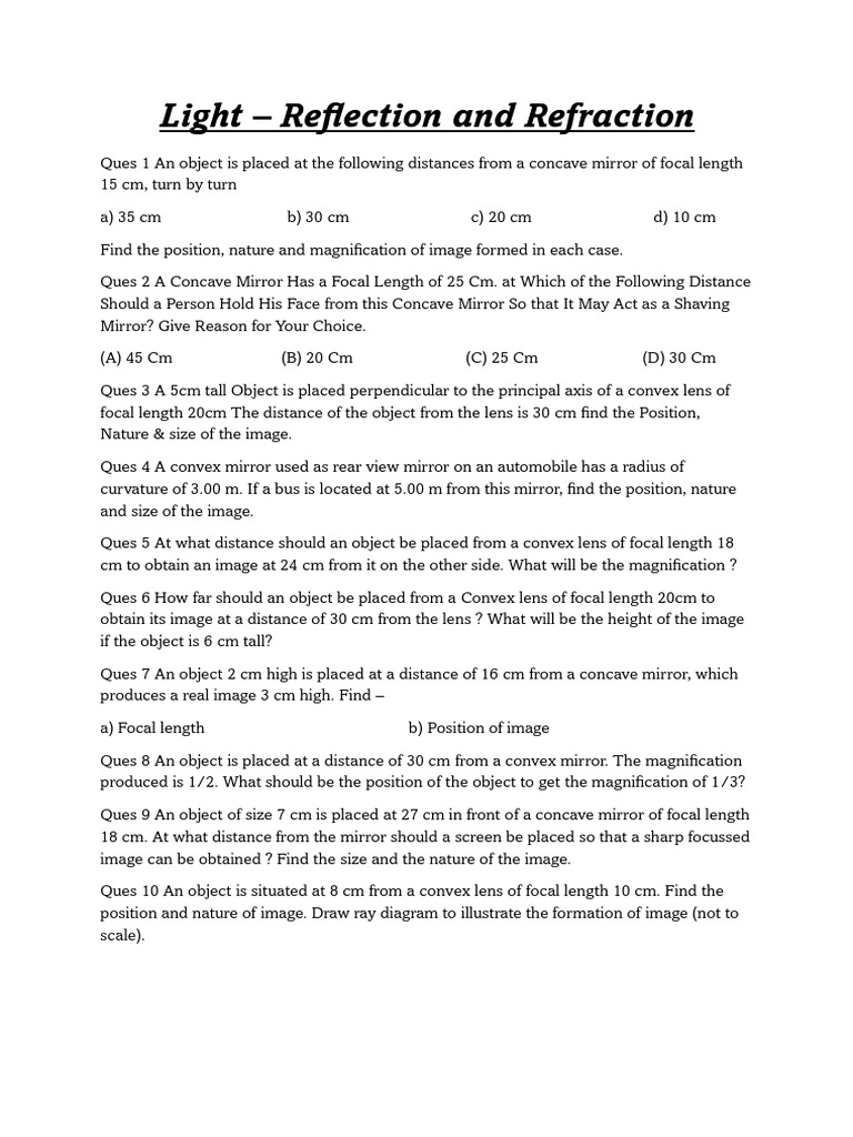 Light Reflection and Refraction Problems | PDF | Optics | Electromagnetic Radiation