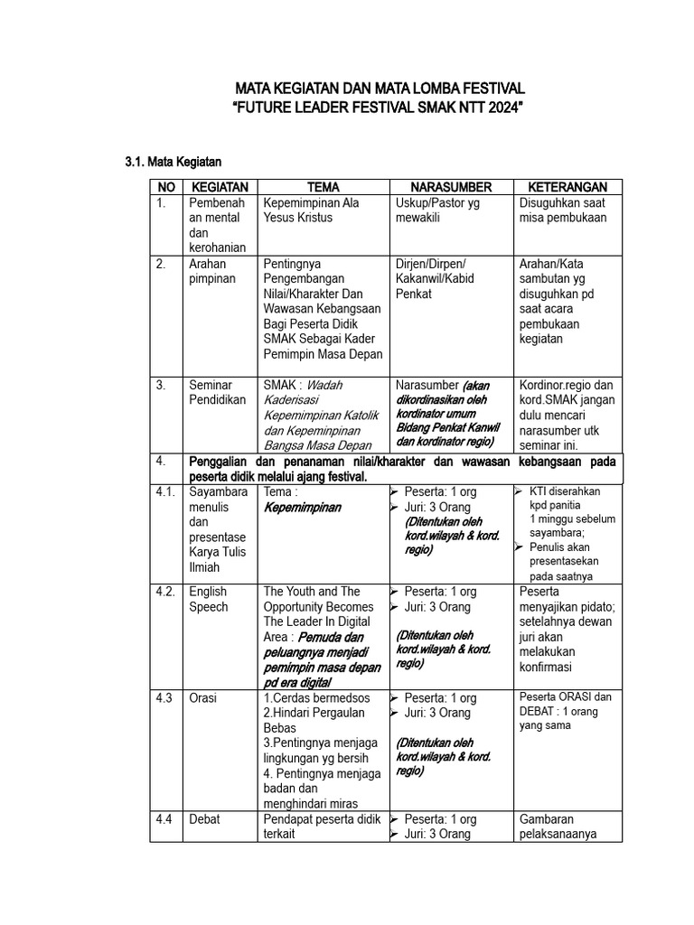 Part 1. Mata Lomba Kegiatan Festival FLF 2024 | PDF