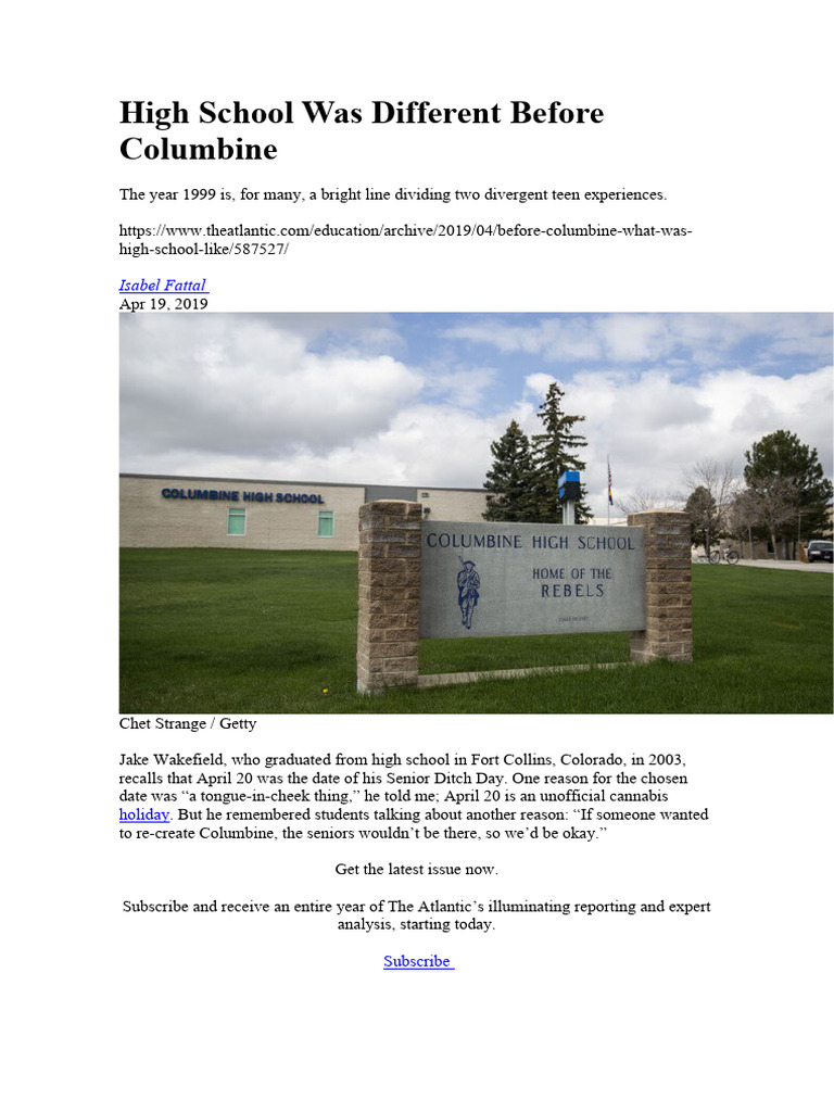 High School Was Different Before Columbine | PDF | School Shooting
