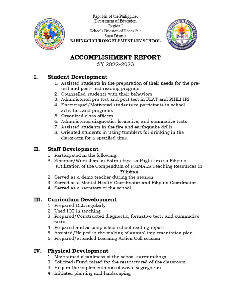Accomplishment Report-2023edited | PDF