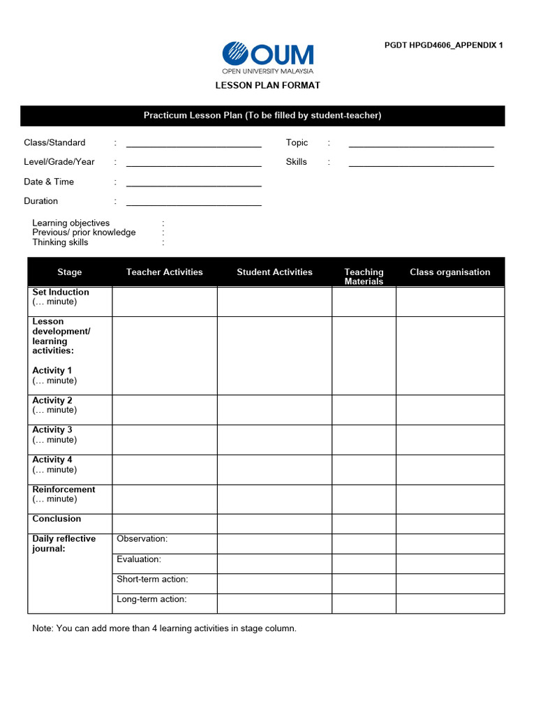 Appendix 1 - PGDTLesson Plan Format | PDF