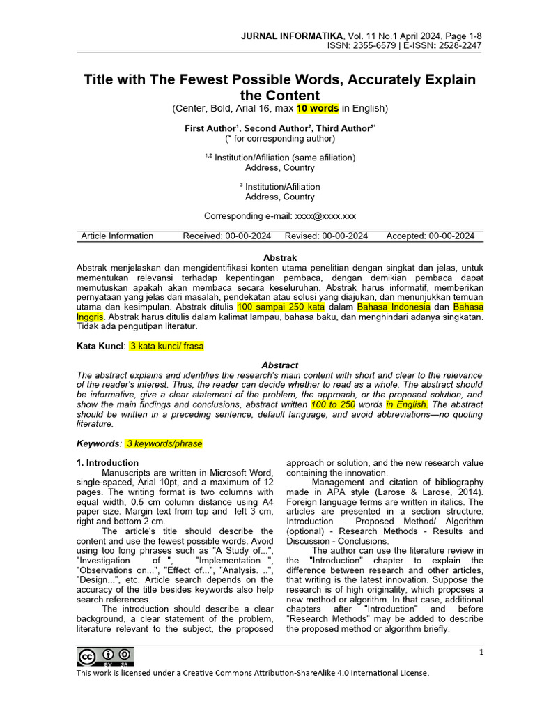 Guidelines for Writing Informatics Journals | PDF