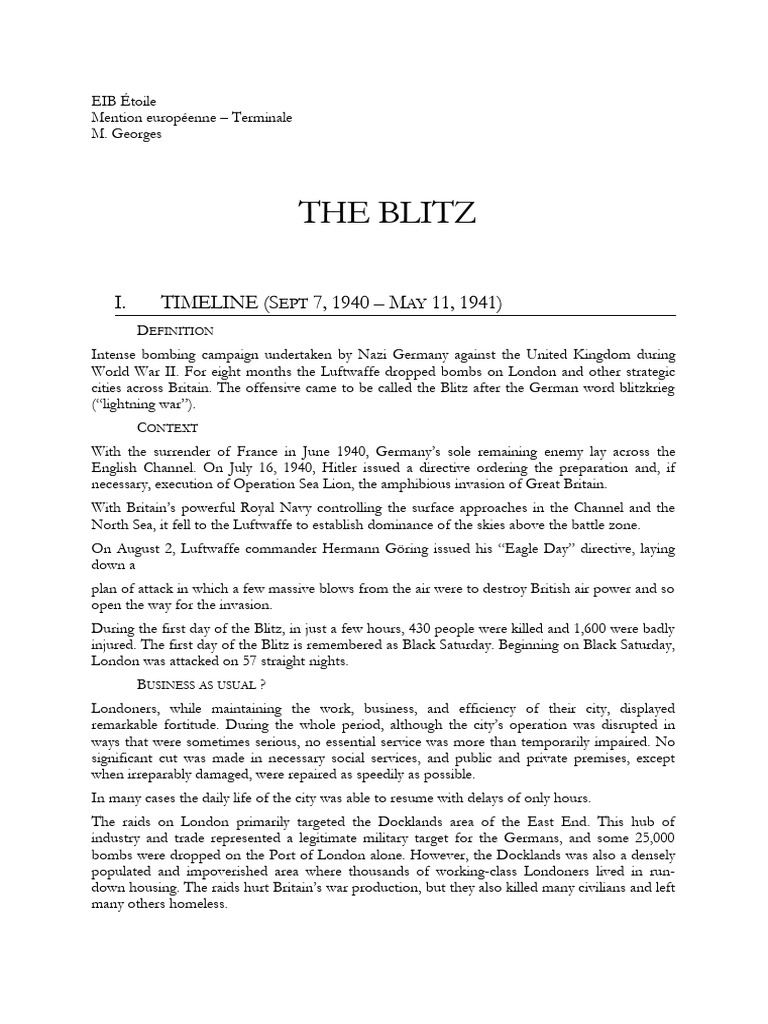 The Blitz - Lesson | PDF | The Blitz | Military