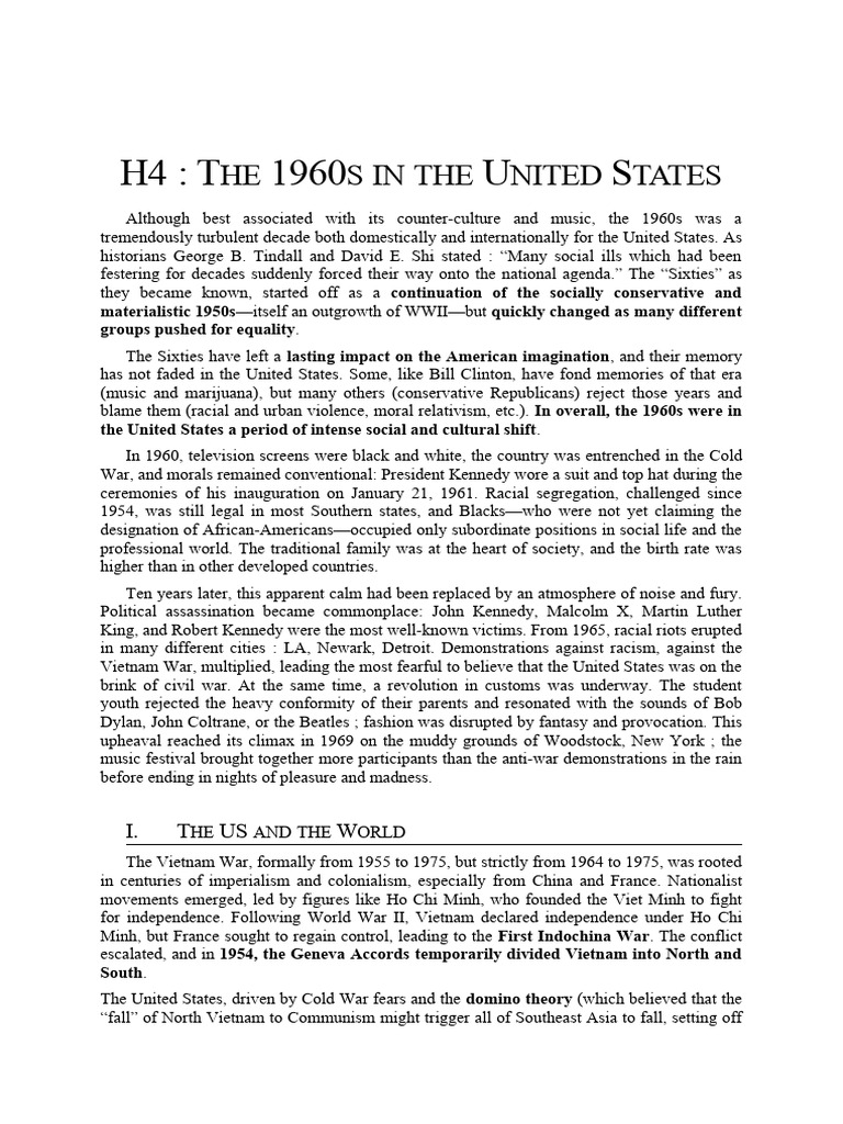 Lesson H3 THE 1960S IN THE UNITED STATES Copie | PDF | Viet Cong ...