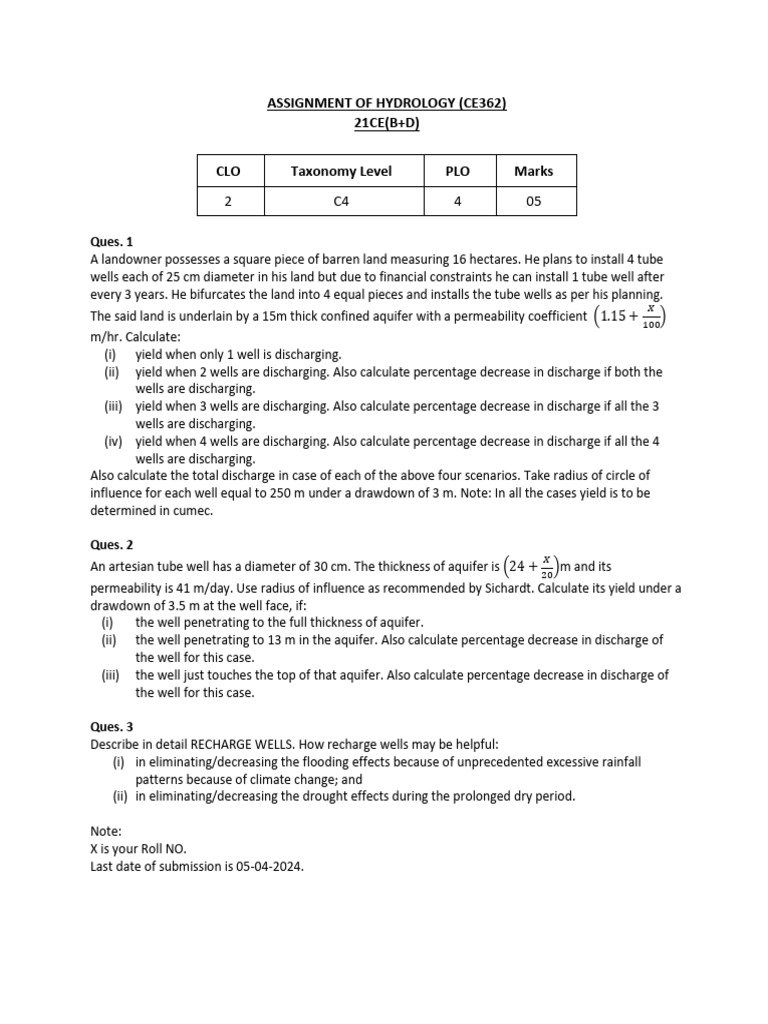 Assignment of Hydrology - CLO-2 | PDF | Discharge (Hydrology) | Aquifer
