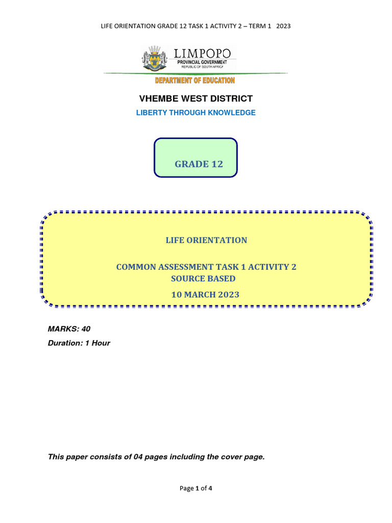 Grade 12 Task 1 Activity 2 QP | PDF | Entrepreneurship | Human Communication