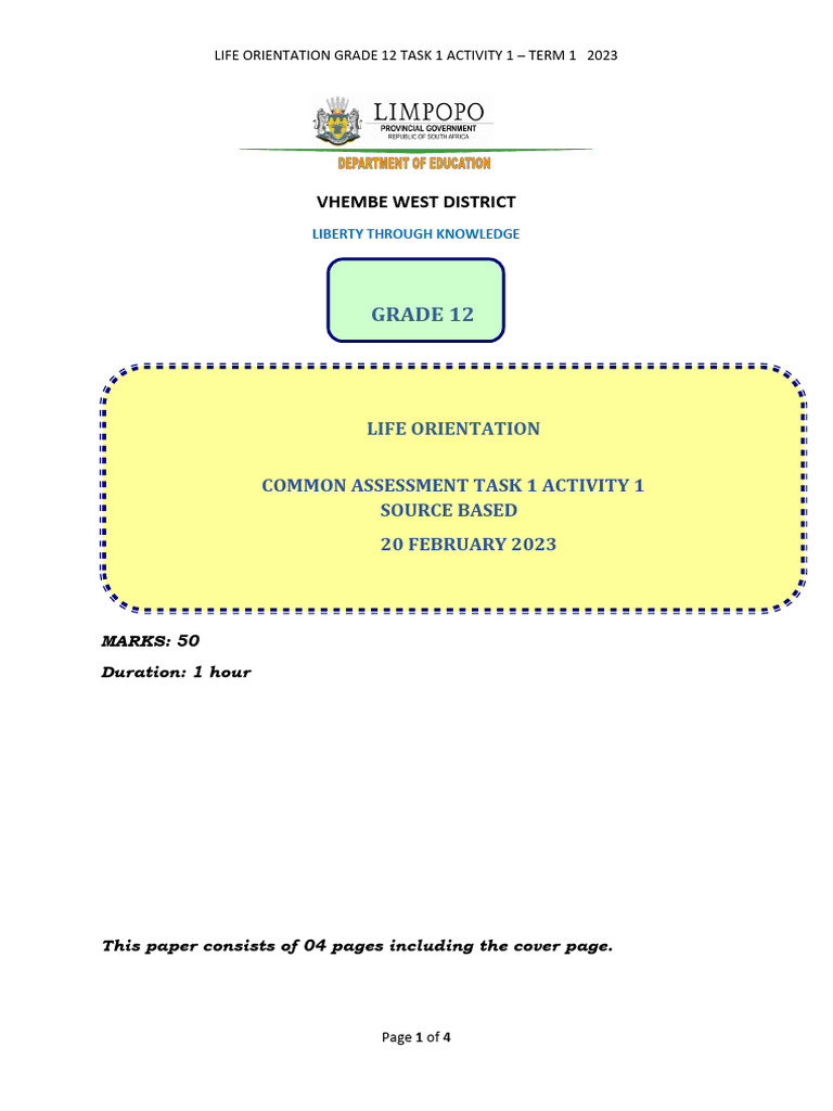 Grade 12 Life Orientation Task | PDF | Communication | Behavioural Sciences