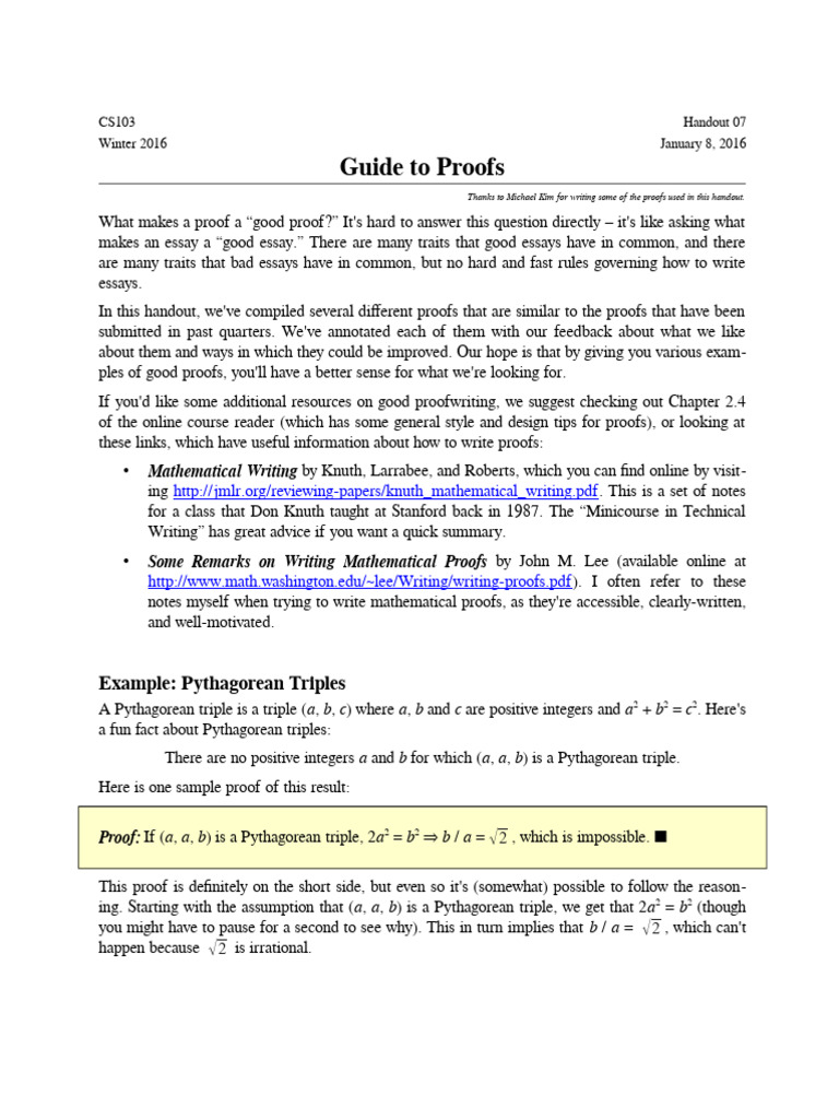 070 Guide to Proofs | PDF | Mathematical Proof | Numbers