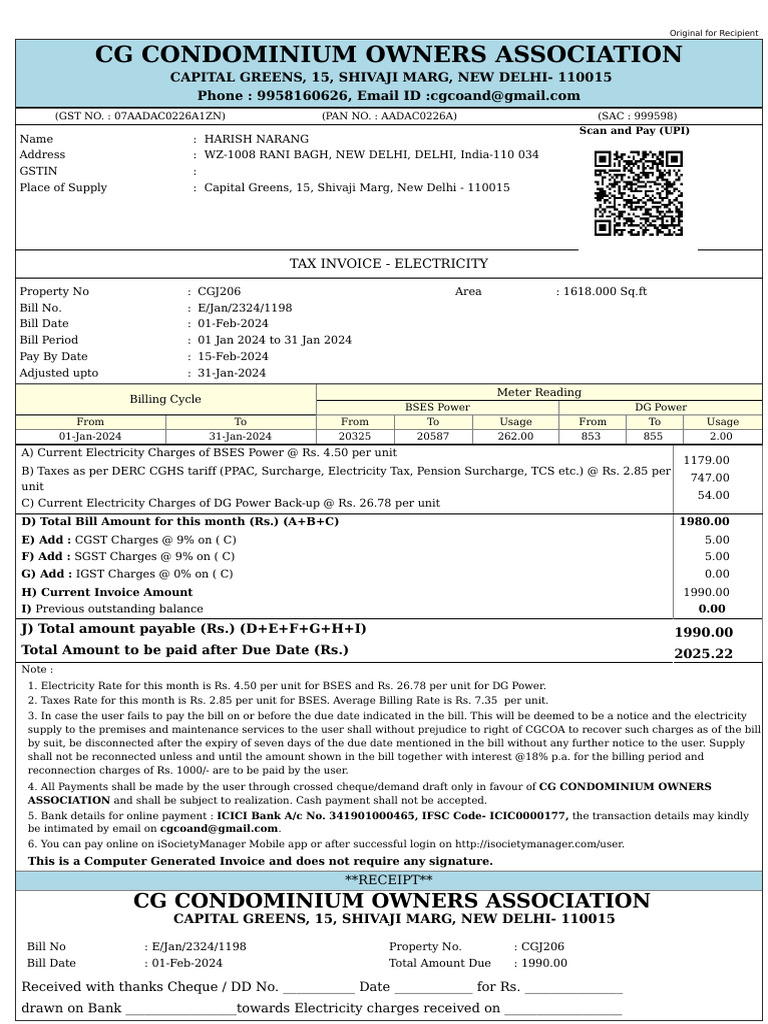 CG Condominium Owners Association | PDF | Payments | Receipt