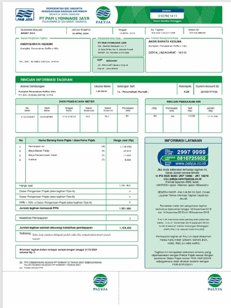 Invoice Air PDAM | PDF