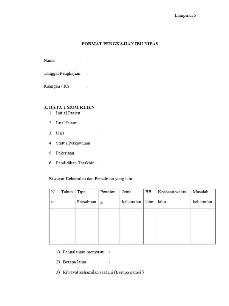 Format Pengkajian Ibu Post SC | PDF