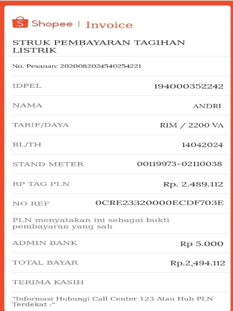 Invoice Listrik PLN | PDF