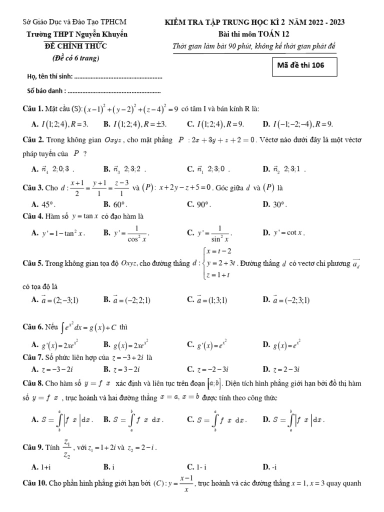 NK Toán 12 Hkii 2022-2023 | PDF