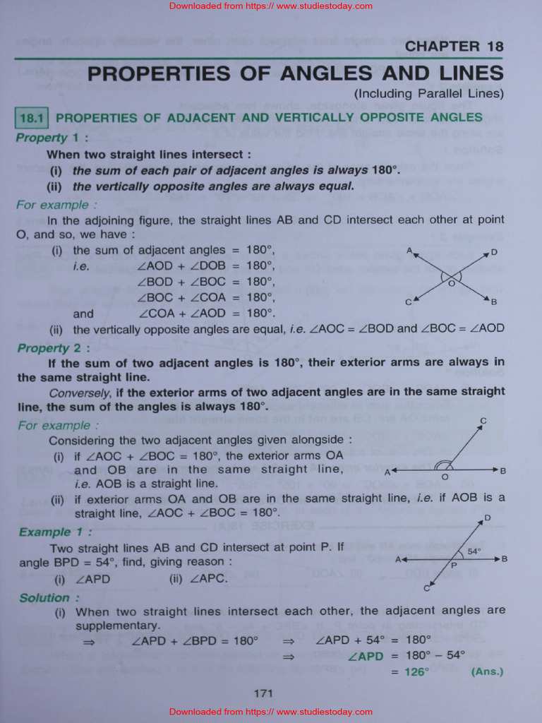 ICSE Class 6 Maths Chapter 18 Properties of Angles and Lines | PDF