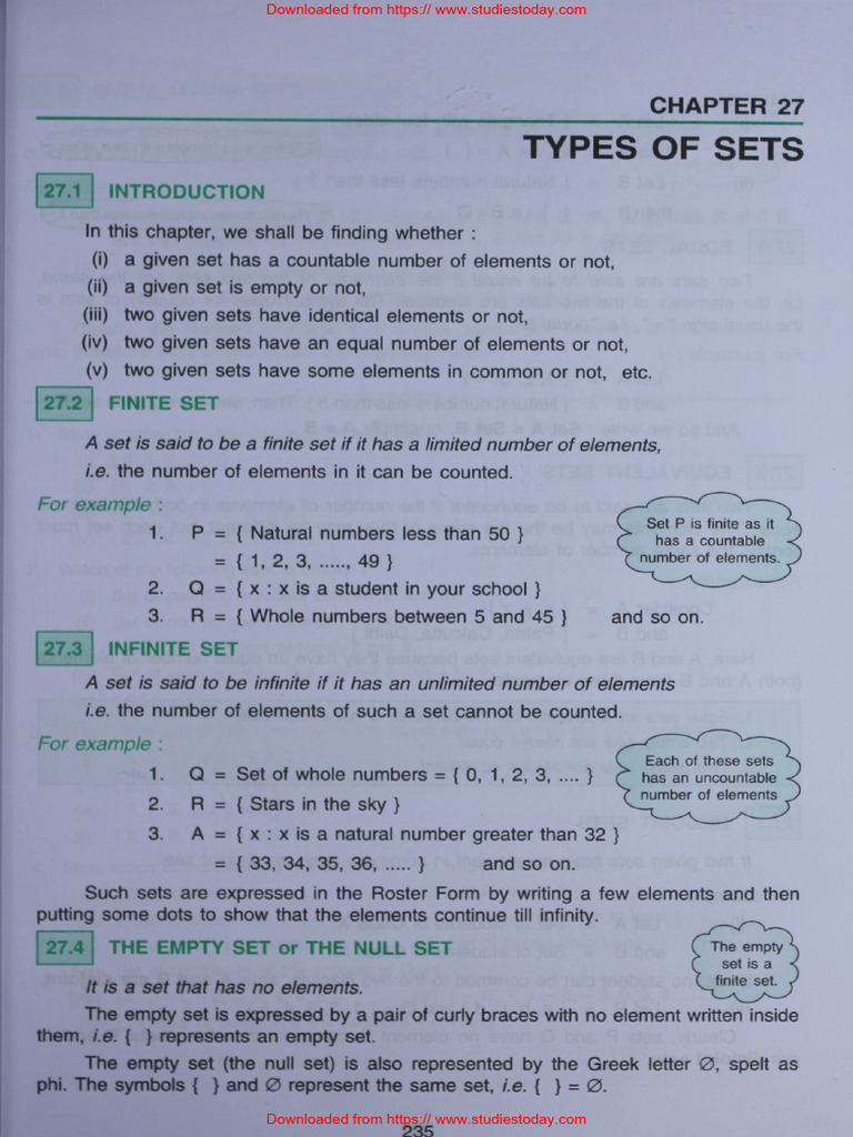 ICSE Class 6 Maths Chapter 27 Types of Sets | PDF