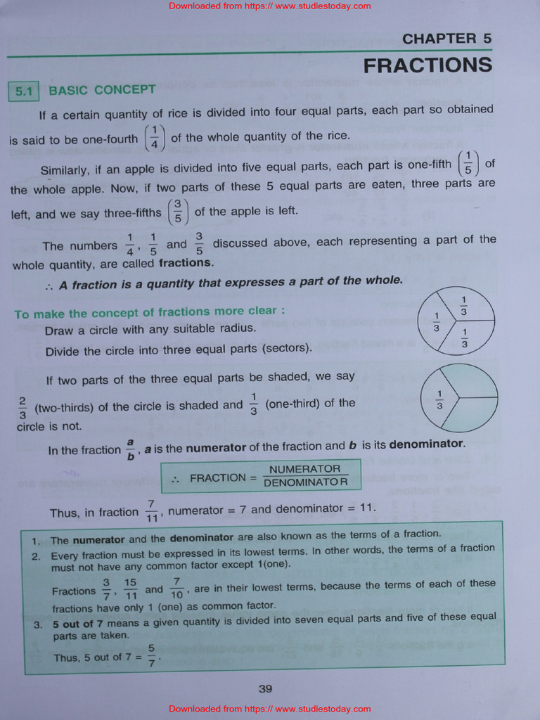 ICSE Class 6 Maths Chapter 05 Fractions | PDF