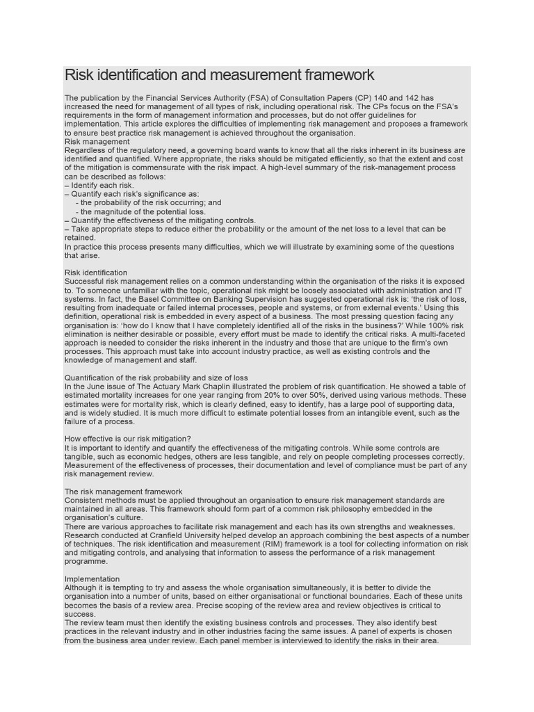risk_identification_and_measurement_framework | PDF | Risk | Risk ...