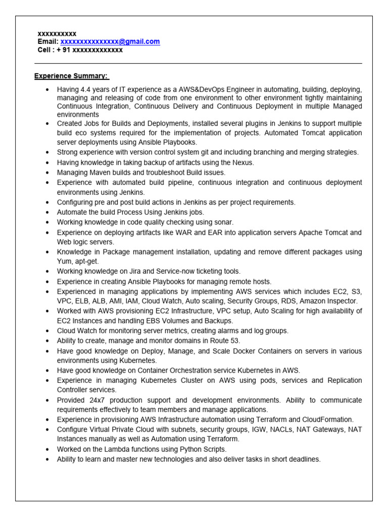 DevOps Resume 41 | Download Free PDF | Amazon Web Services | Cloud Computing