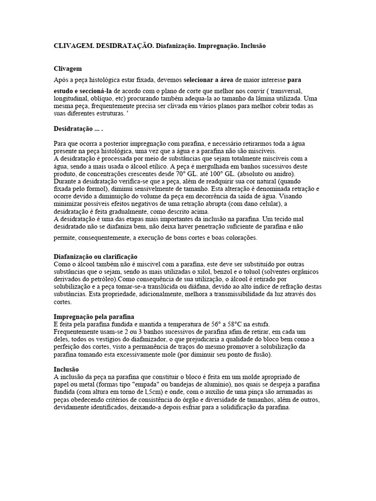 Clivagem e Inclusão em Histologia | PDF | Histologia