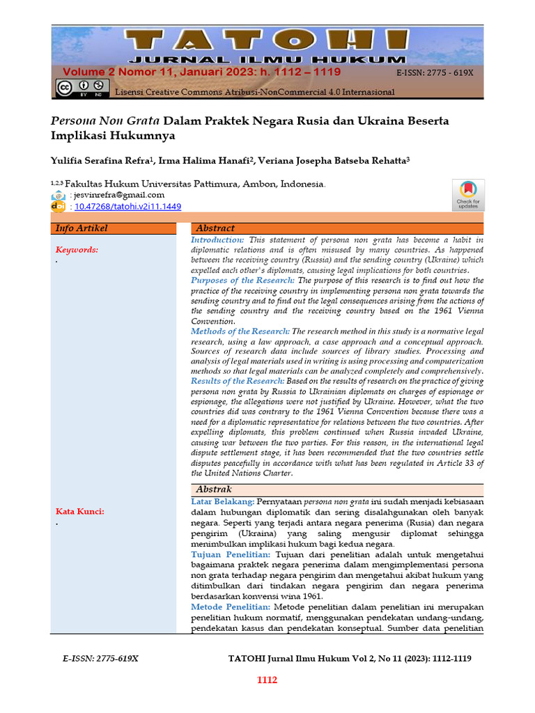 Persona Non Grata Dalam Praktek Negara Rusia Dan U | PDF