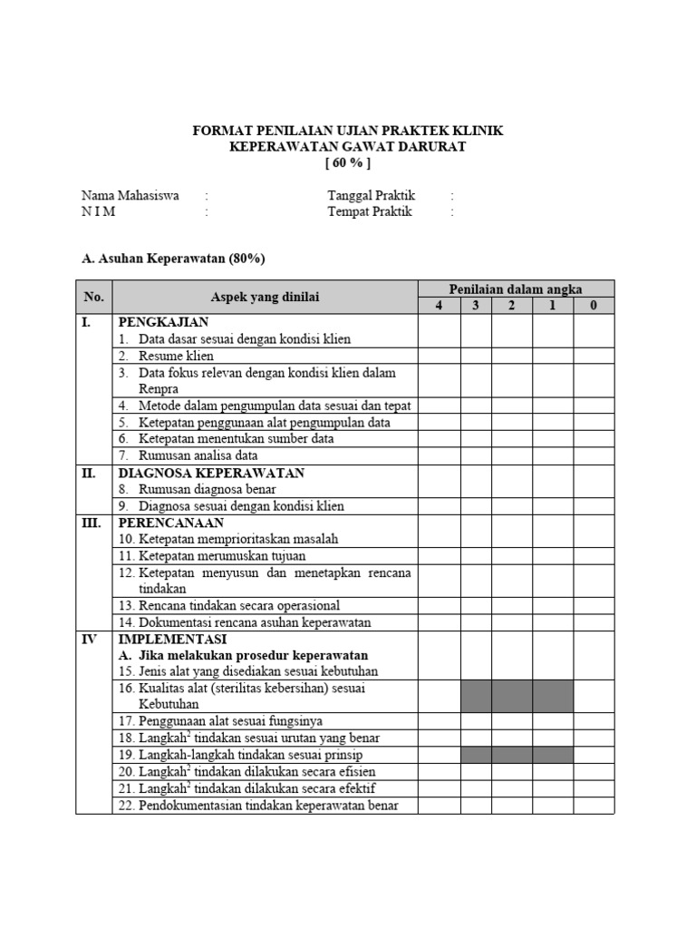 Format Penilaian Ujian Praktek Klinik | PDF