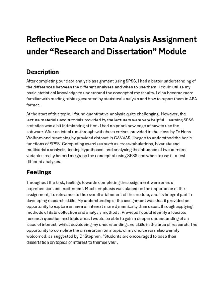 Reflective Piece On Data Analysis Assignments | PDF | Quantitative Research | Data Analysis