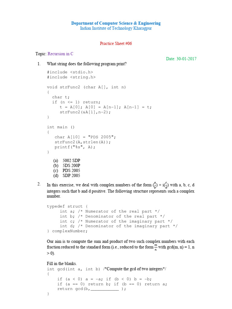 Practice-06 Recursion in C | PDF | Function (Mathematics) | Circle