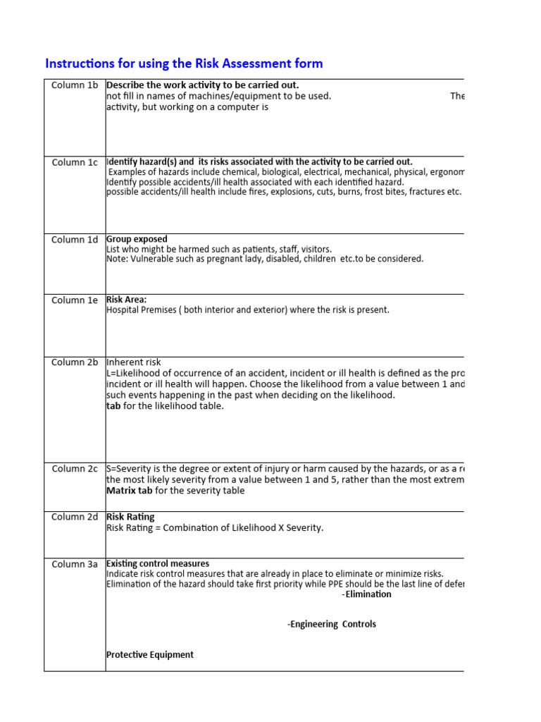 Risk Assessment Form Instructions | PDF | Risk | Risk Assessment
