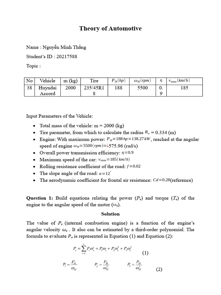 Theory of Automotive | PDF | Power (Physics) | Torque