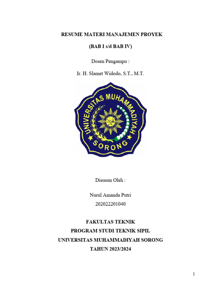 RESUME MATERI MANAJEMEN PROYEK | PDF