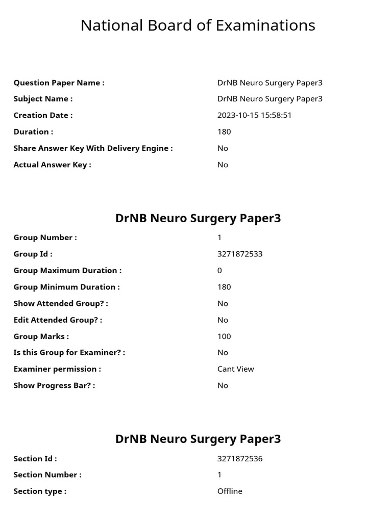 DrNB Neurosurgery Paper 3 Overview | PDF | Neurosurgery | Clinical Medicine