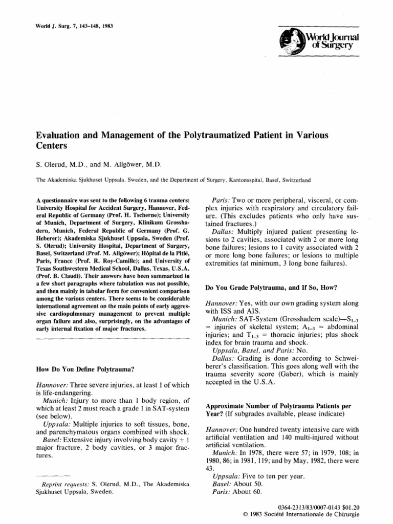 Evaluation and Management of The Polytraumatized Patient in Various ...