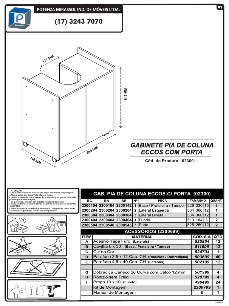 MANUAL GABINETE PIA DE COLUNA ECCOS COM PORTA (02300) 3º VERSÃO | PDF