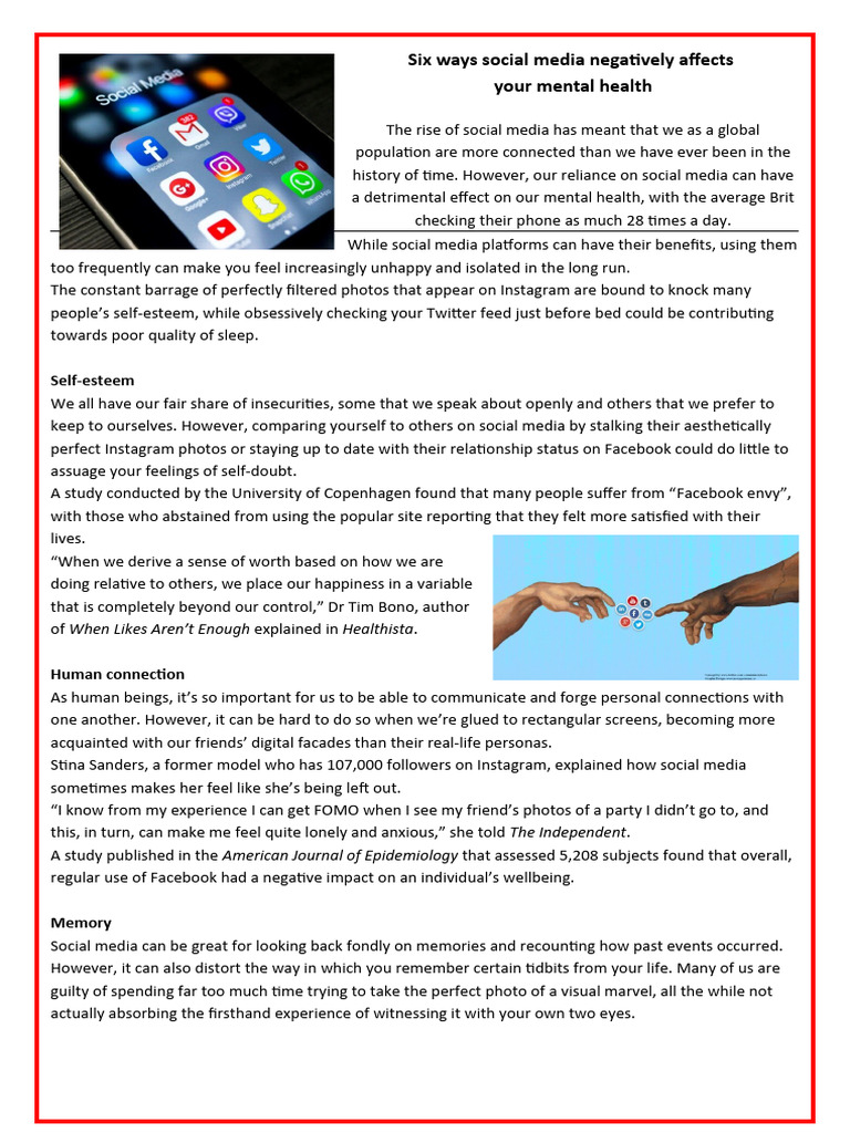 Social Media and Mental Health - Worksheet (Hard) | PDF | Social Media ...