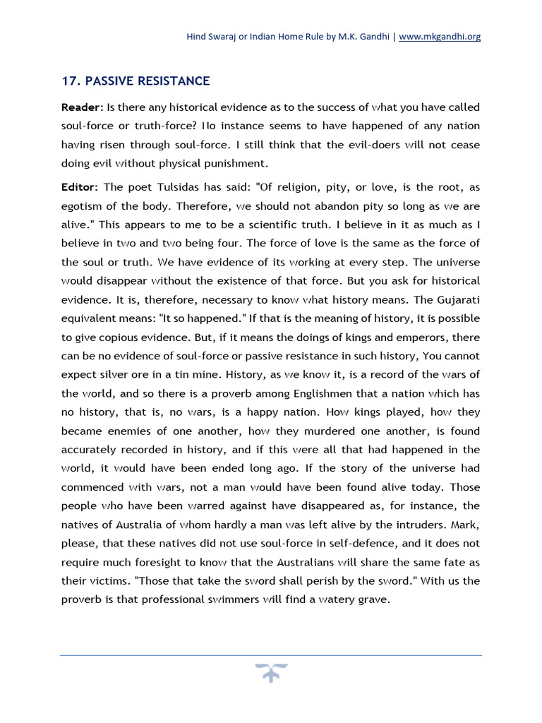 Hind - Swaraj (Passive Resistance and Education) | PDF | Mahatma Gandhi ...