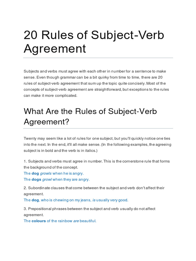 Subject-Verb agreement (Rules) | PDF | Grammatical Number | Verb