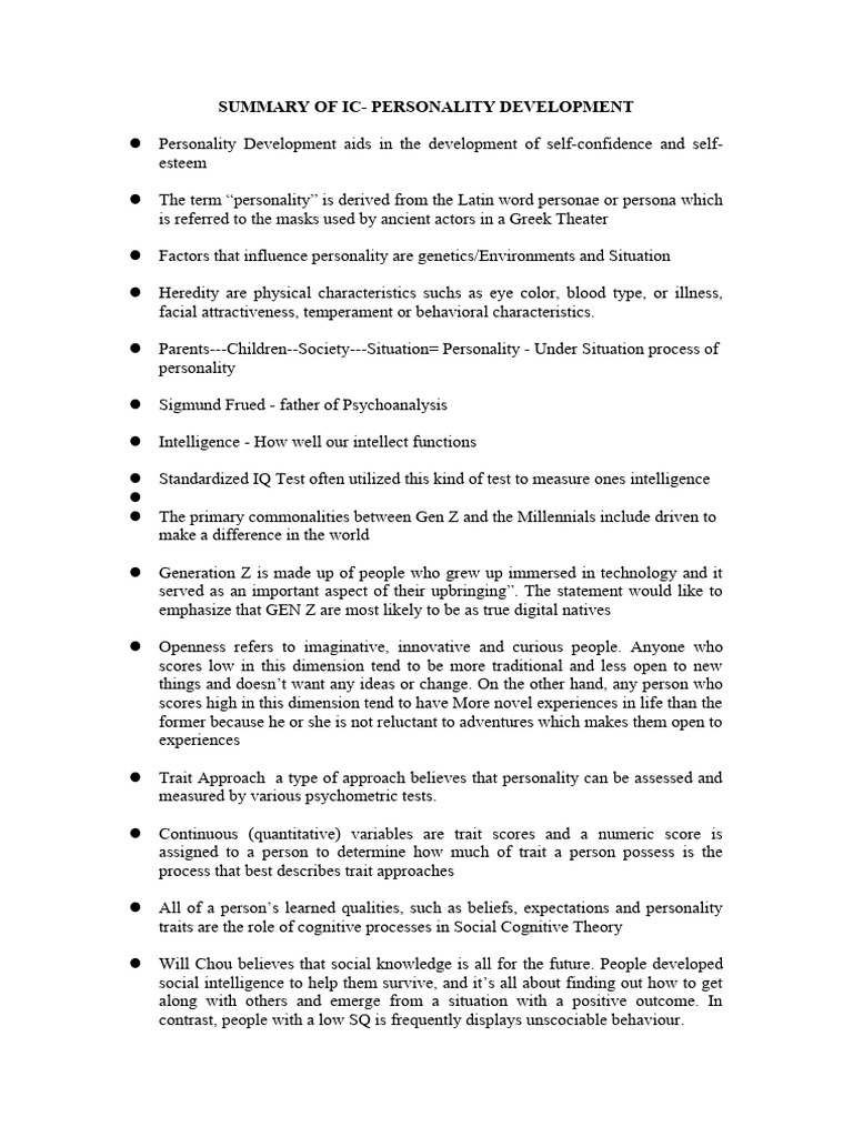 Summary of Ic Chapter 1 3 | PDF | Id | Self Esteem