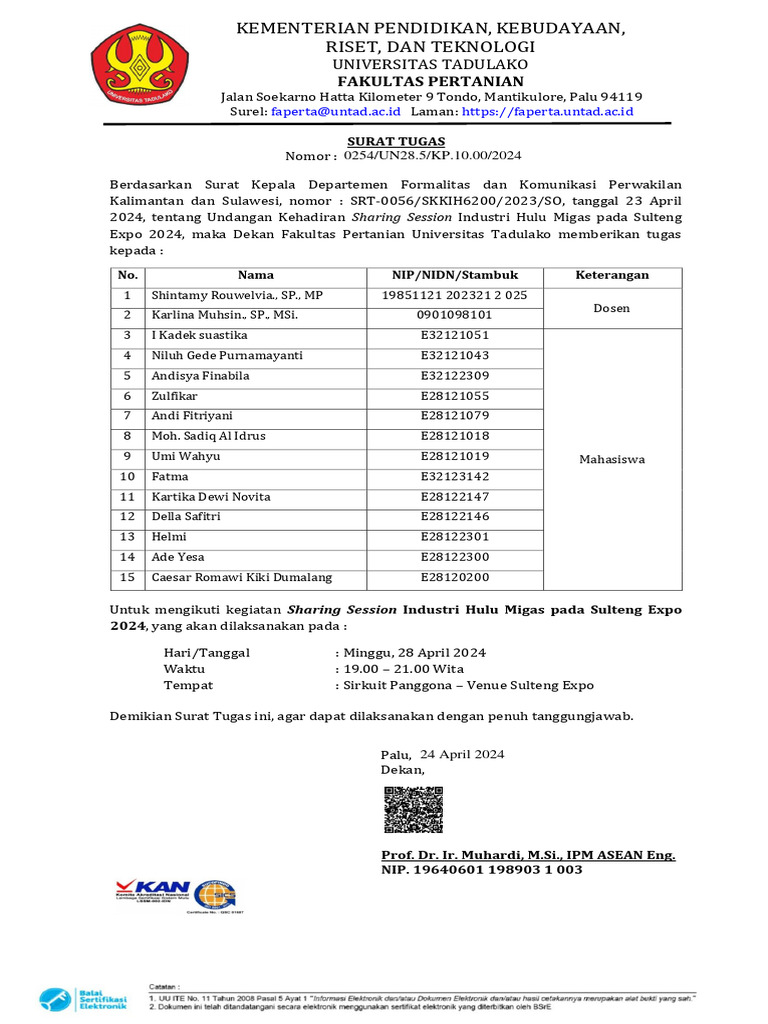 Surat Tugas Sharing Session Industri Hulu Migas Pada Sulteng Expo 2024 ... Surat Tugas Sharing Session Industri Hulu Migas Pada Sulteng Expo 2024 ...