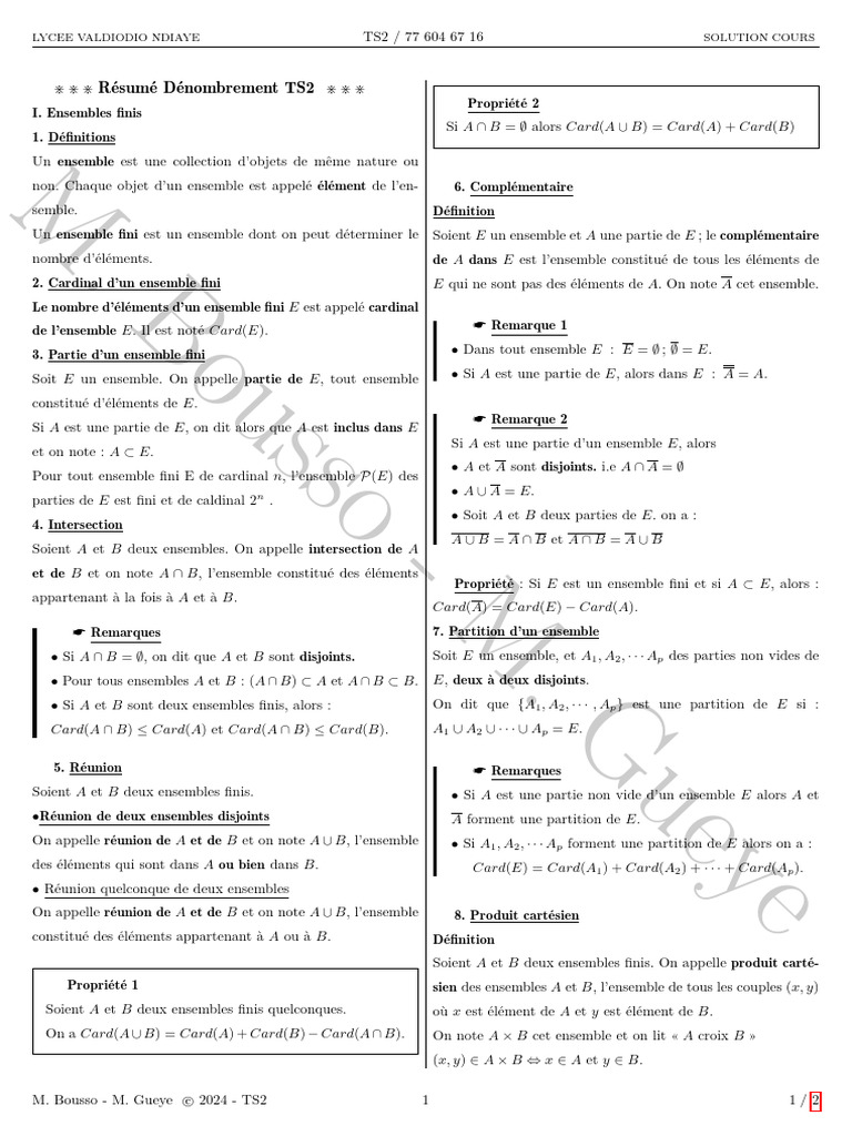 Résumé sur le Dénombrement en Mathématiques | PDF | Inclusion ...