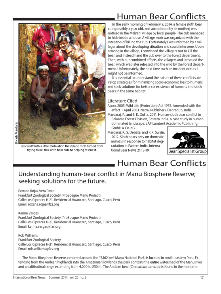 IBA - 2014 Understanding Human-Bear Conflict in Manu Biosphere Reserve ...