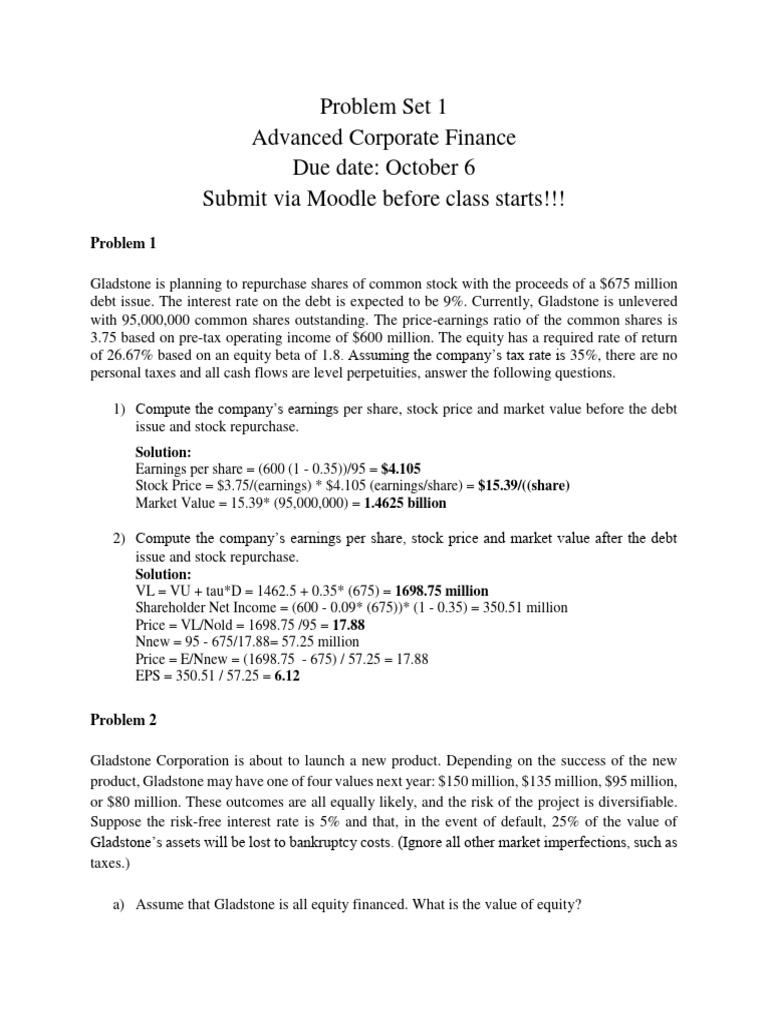 Problem Set 1 - Solution | PDF | Capital Structure | Net Present Value