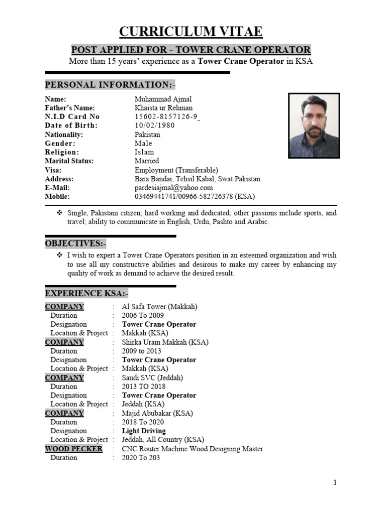 Ajmal CV 30.04.2023 | PDF | Crane (Machine) | Saudi Arabia