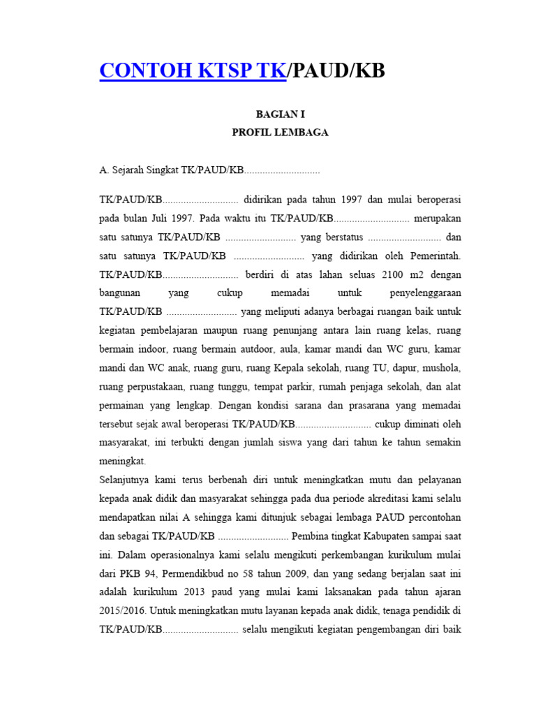 Contoh KTSP TK Paud KB | PDF