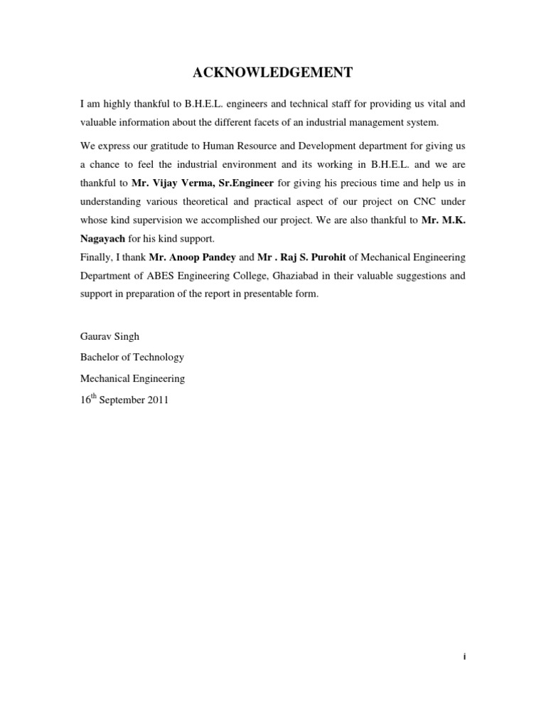 Acknowledgement: Nagayach For His Kind Support | PDF | Machines ...